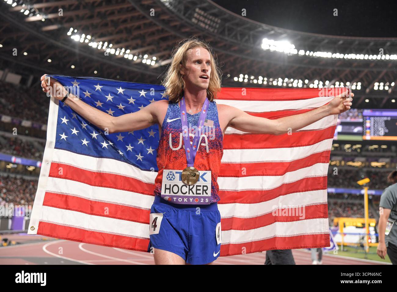 Cole Hocker of the USA celebrates his gold medal in the 5000m men’s ...