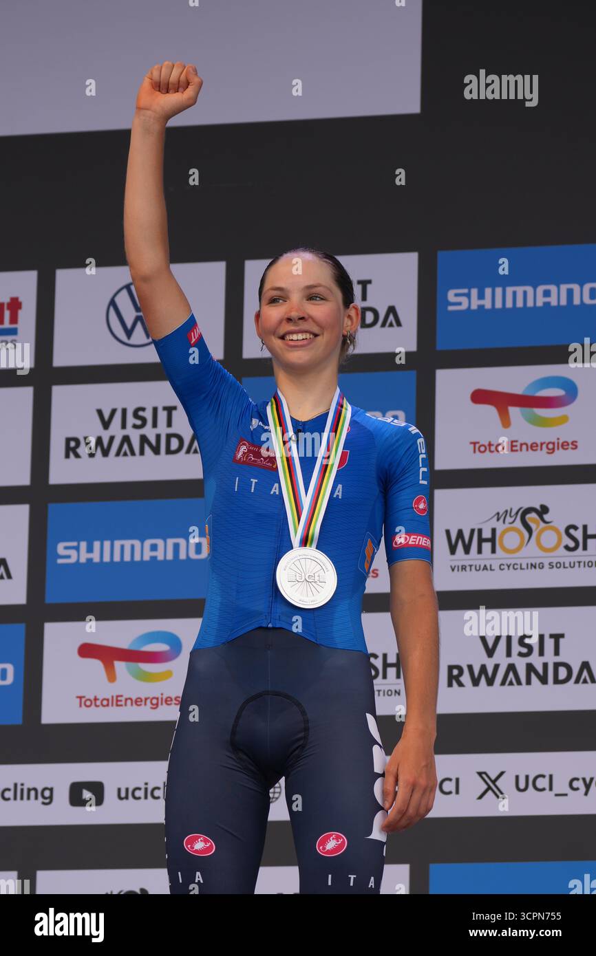 Italy's Chantal Pegolo celebrates on the podium after winning the ...