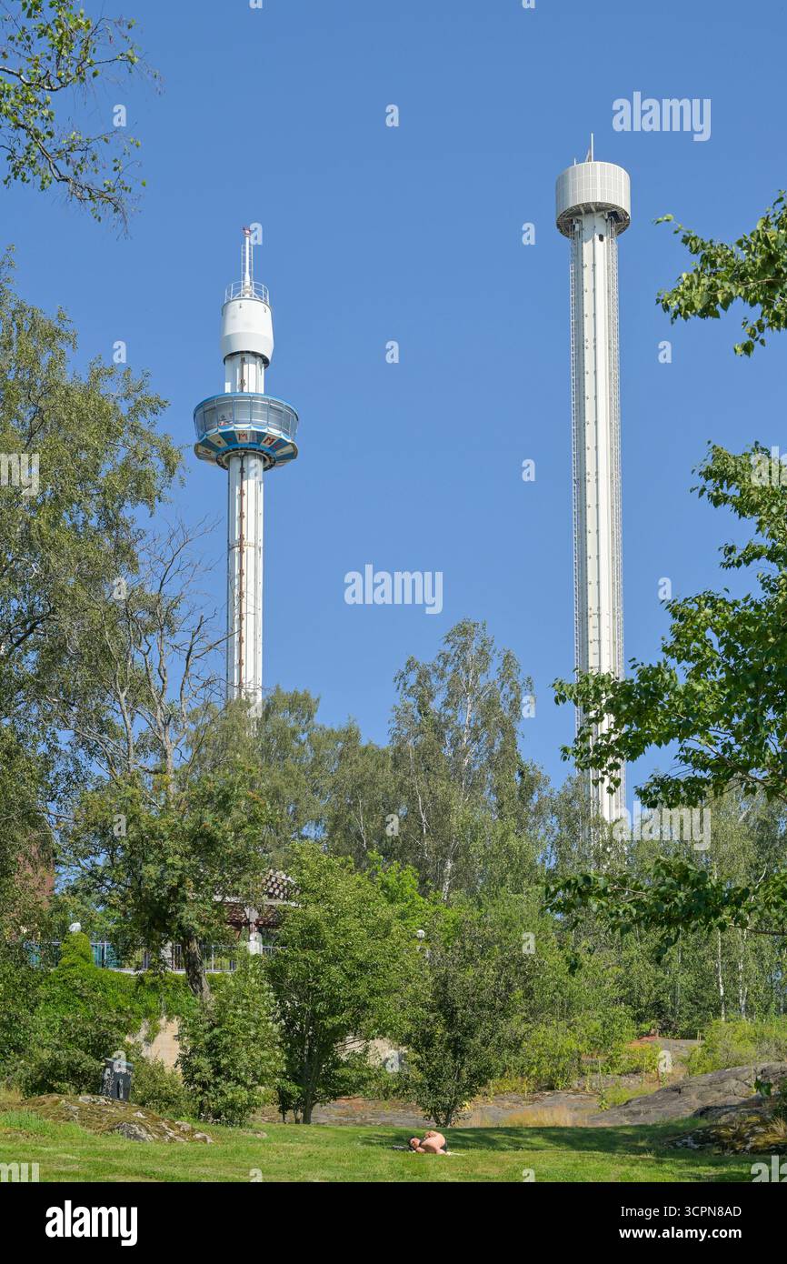 Fallturm Kingi, Aussichtsturm, Freizeitpark Linnanmäki, Helsinki, Finnland *** Kingi drop tower ...