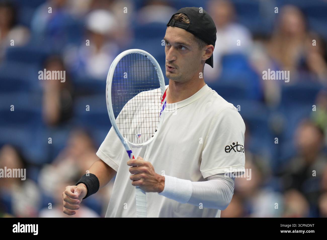 Terence Atmane, of France reacts after scoring a point against Jannik ...