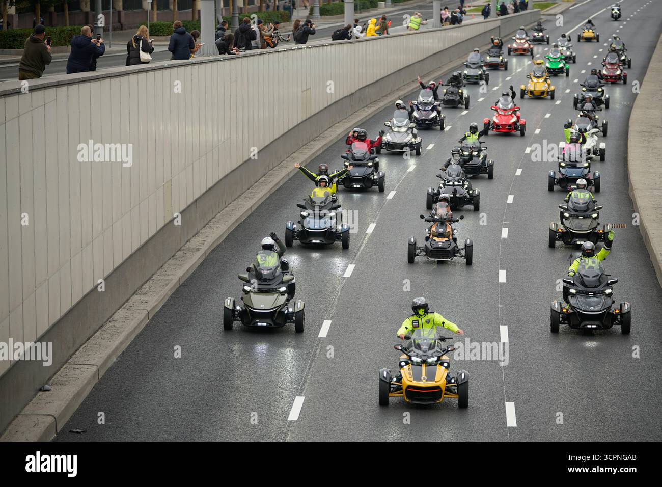 Bikers ride along the Garden Ring during a motorcycle rally marking a ...