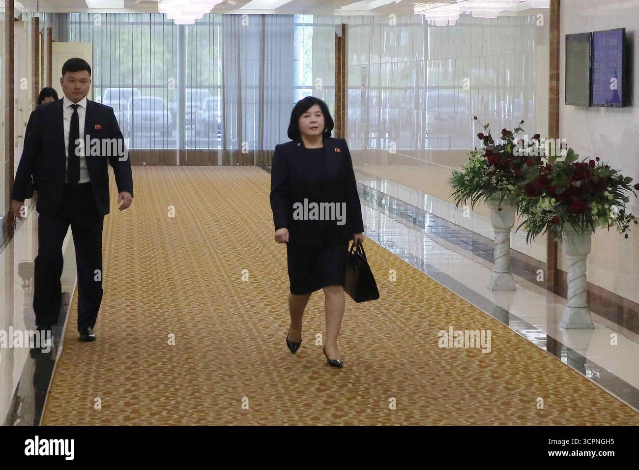 North Korean Foreign Minister Choe Son Hui, center, walks at the ...