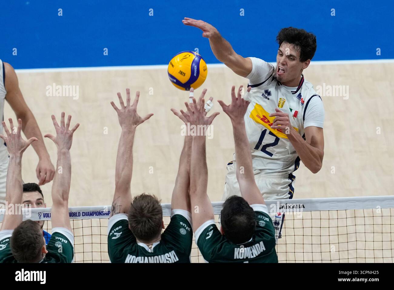 Mattia Bottolo of Italy spikes against Poland during their semifinal ...