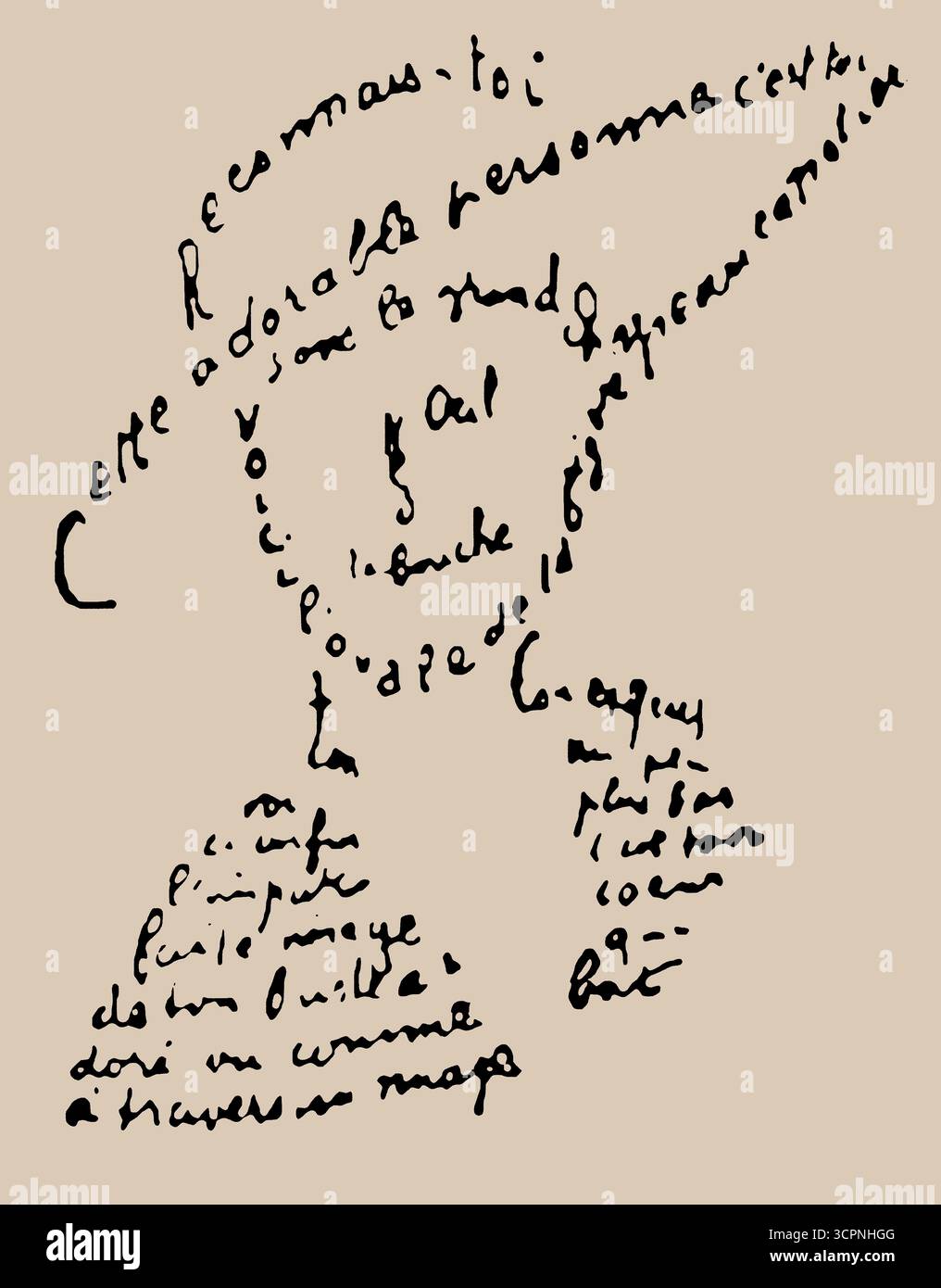 Calligram: "Reconnais-toi", poem to Louise de Coligny-Chatillon ...