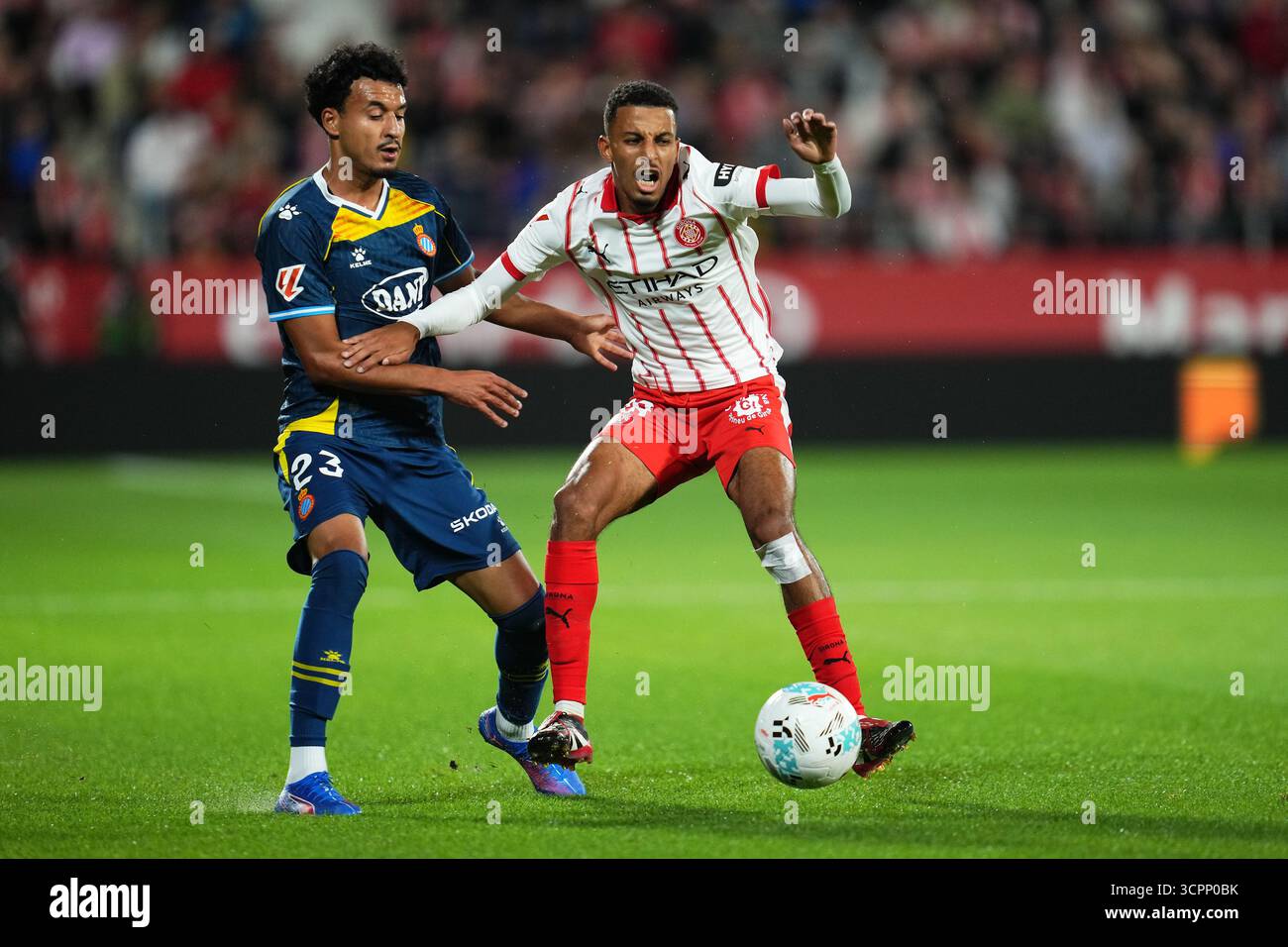 Omar El Hilali of RCD Espanyol and Azzedine Ounahi of Girona FC during ...
