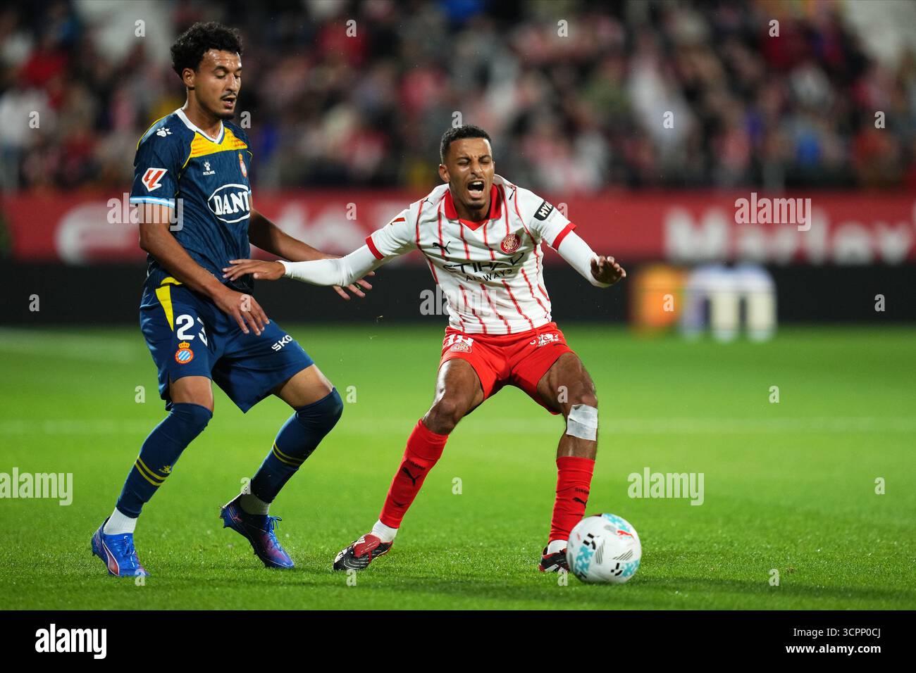 Omar El Hilali of RCD Espanyol and Azzedine Ounahi of Girona FC during ...