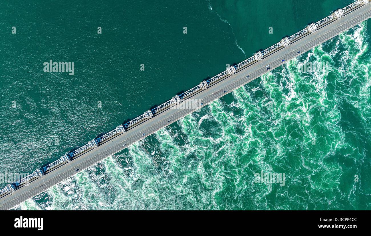 Delta Dam Project in Netherlands. Top dron view of Oosterschelde ...