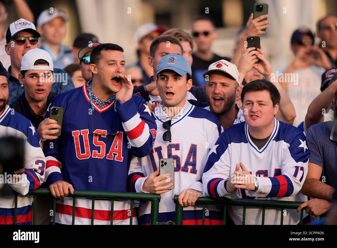 Fans cheer on the first hole at Bethpage Black golf course during the ...