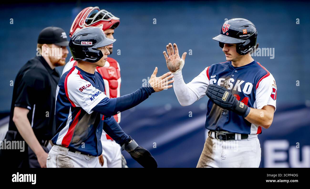 ROTTERDAM - Czech Republic baseball player Escala William in action against Spain during the ...