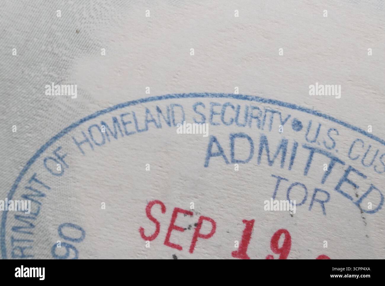 Stamp in passport at American customs by Dept of Homeland Security ...