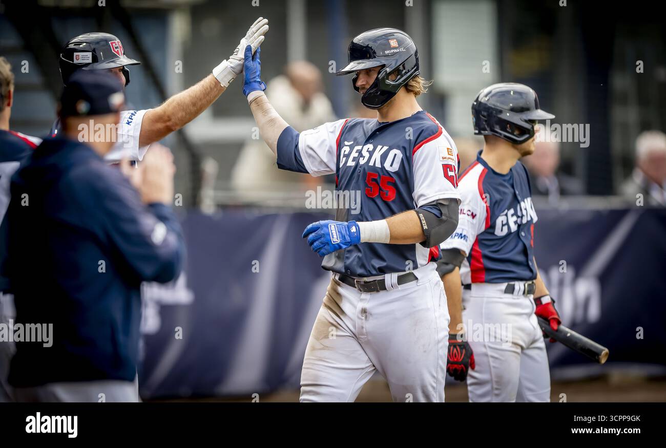 ROTTERDAM - Czech Republic baseball player Červenka Martin in action against Spain during the ...