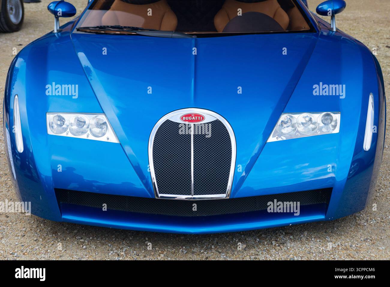 Turin, Italy. 26 September 2025. Front view of the Bugatti EB 18/3 Chiron concept car designed ...