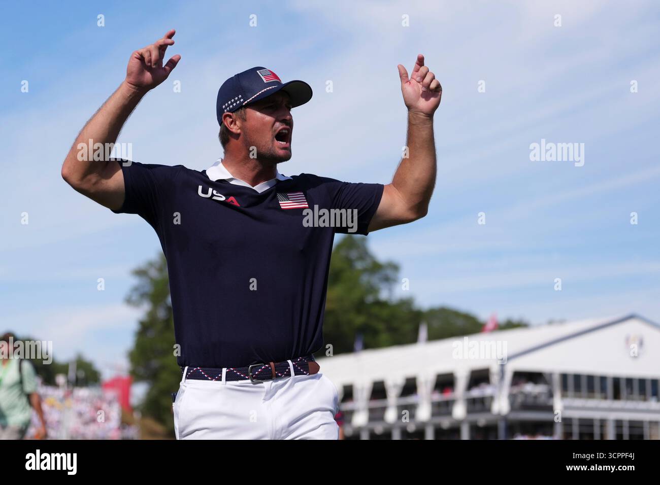 United States' Bryson DeChambeau celebrates after their match win at ...