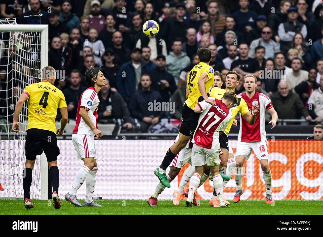 AMSTERDAM - Leo Greiml of NAC Breda heads on goal during the Dutch ...