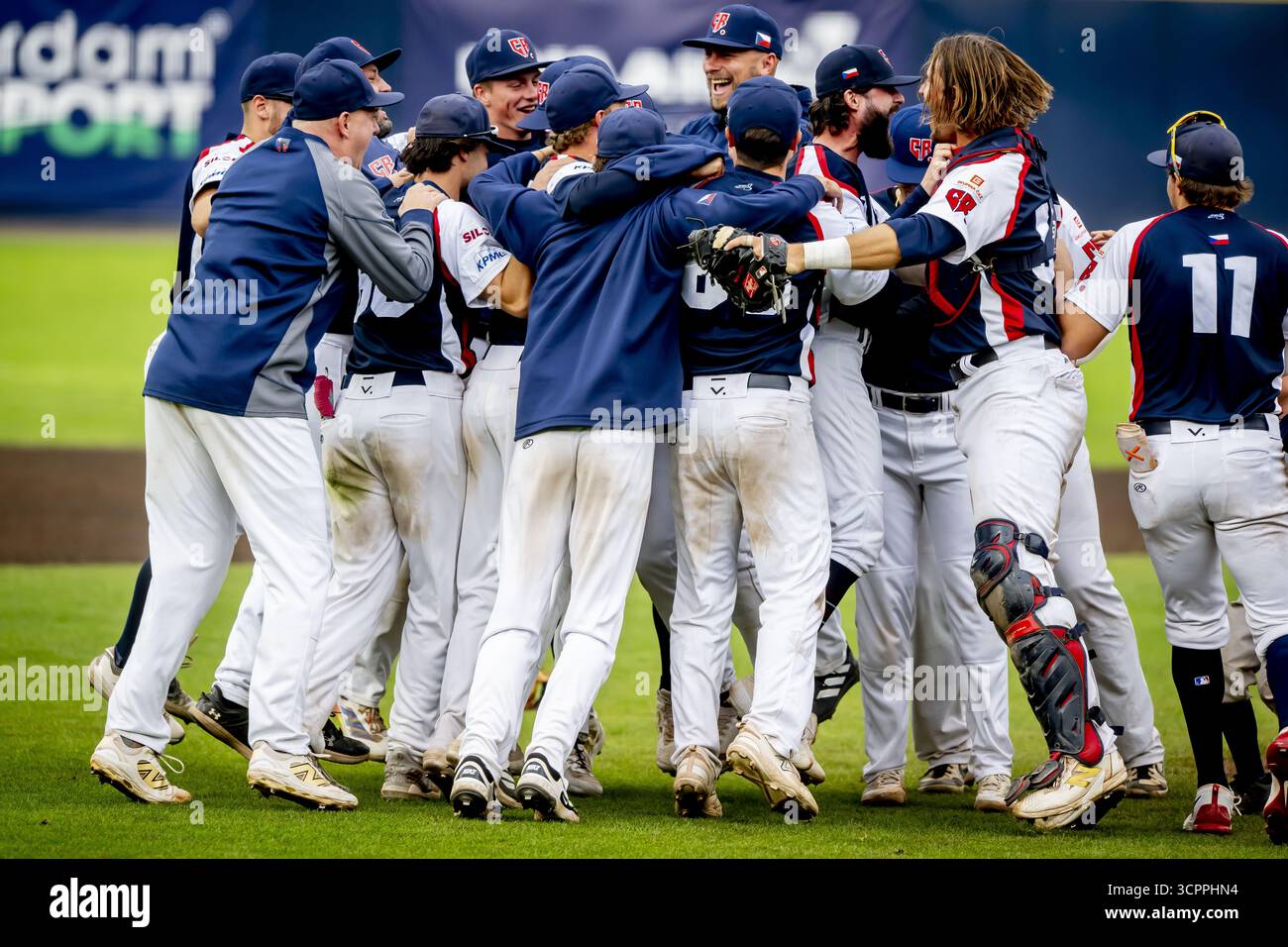 ROTTERDAM - Czech Republic baseball players celebrate against Spain during the consolation final ...