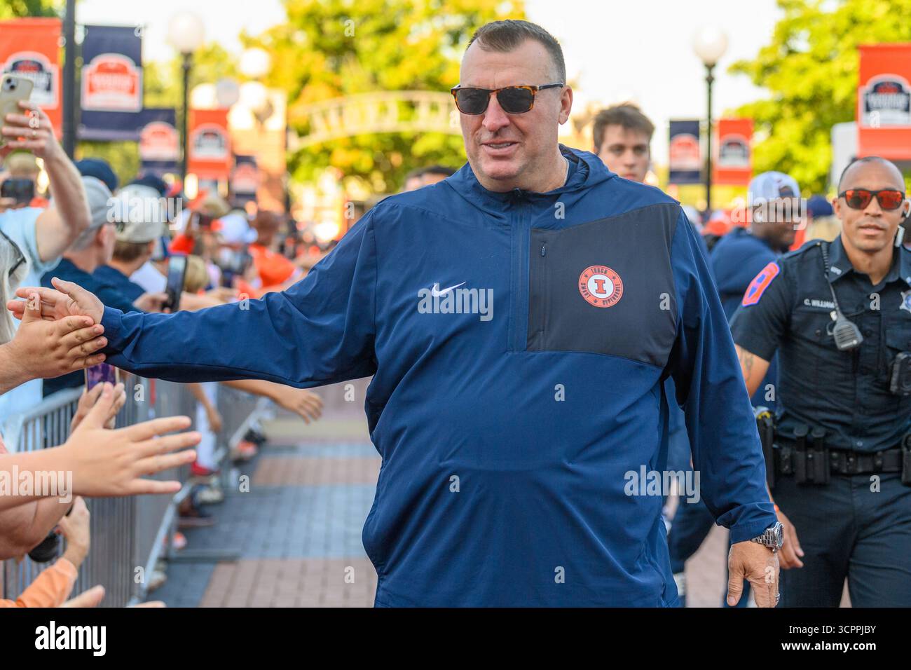Illinois head coach Bret Bielema greets fans prior to an NCAA college ...