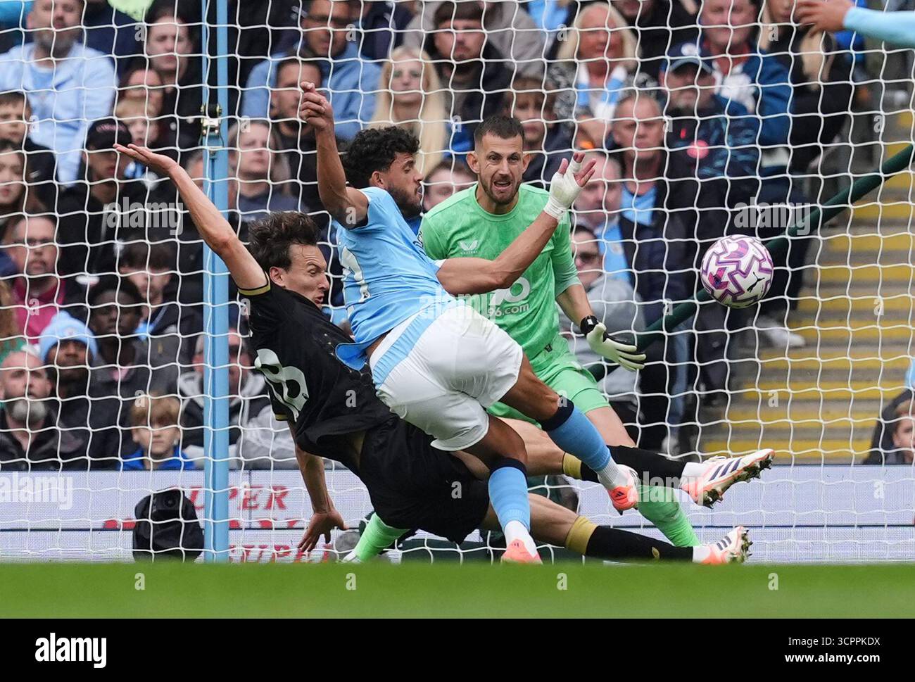 Manchester City's Matheus Nunes scores their side's second goal of the ...