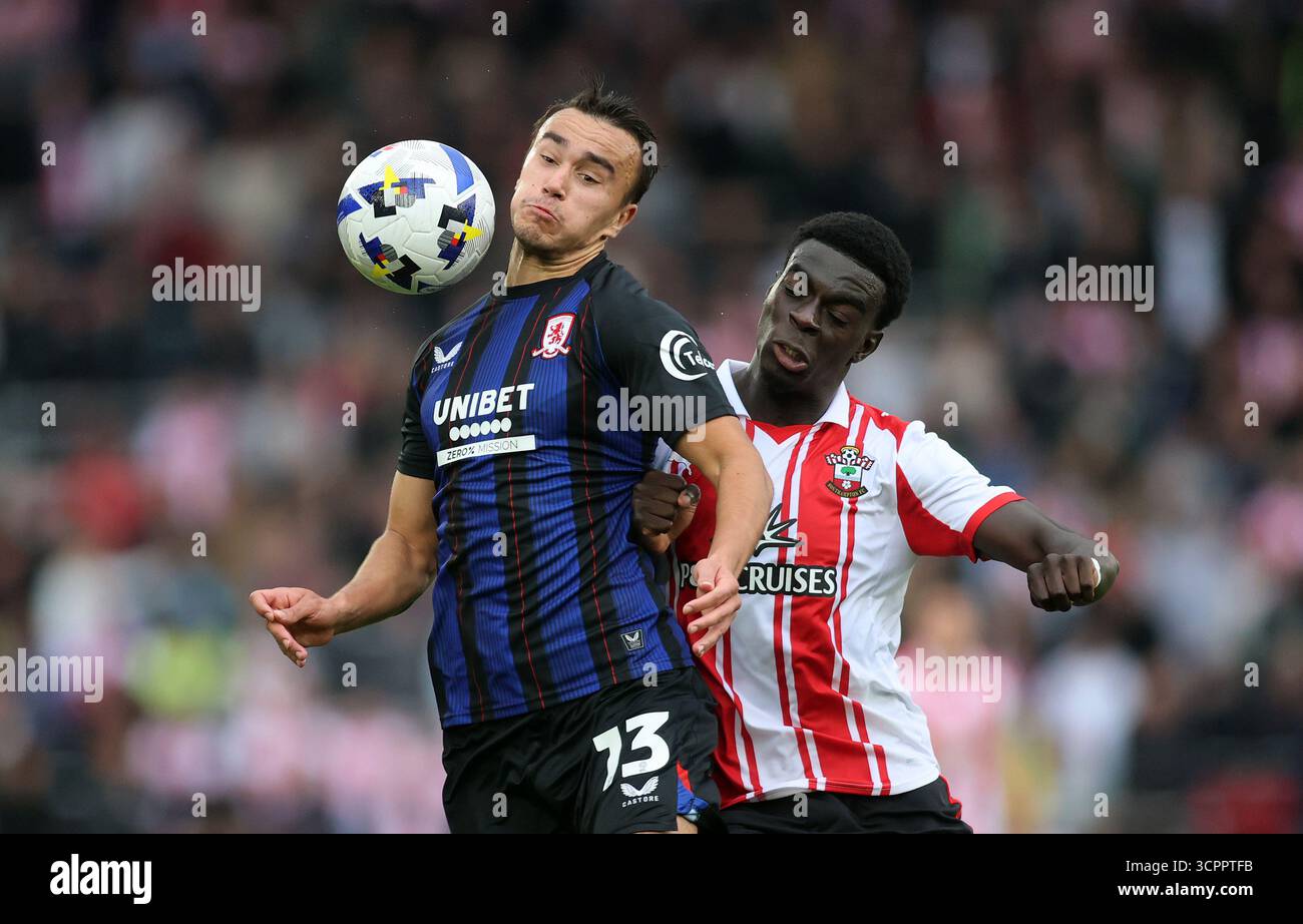Southampton's Joshua Quarshie and Middlesbrough's David Strelec battles ...