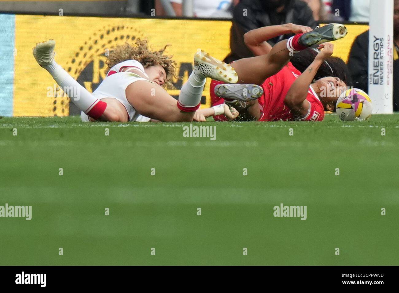 Canada's Asia Hogan-Rochester scores a try during the Women's Rugby ...