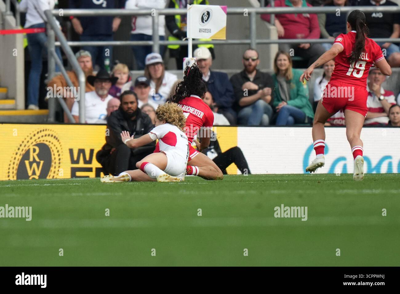 Canada's Asia Hogan-Rochester scores a try during the Women's Rugby ...