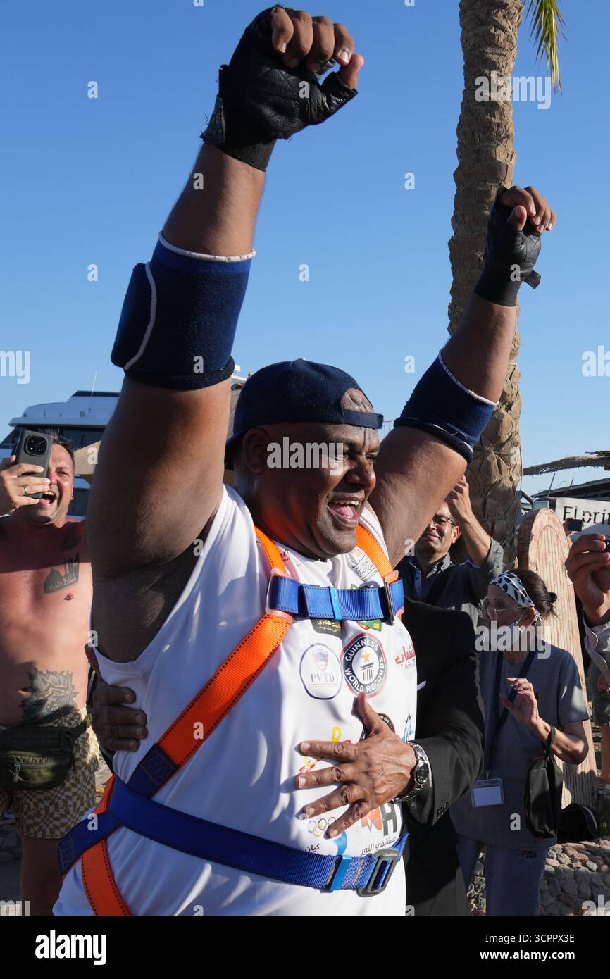 Egyptian wrestler Ashraf Mahrous, better known as Kabonga, celebrates ...