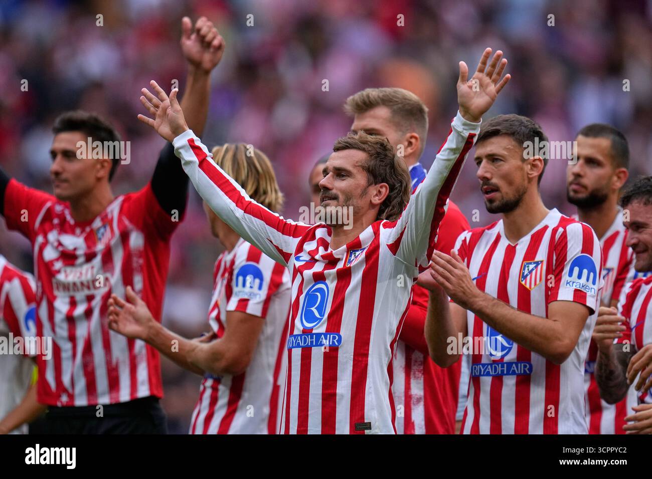 Atletico Madrid players celebrate at the end of the Spanish La Liga ...