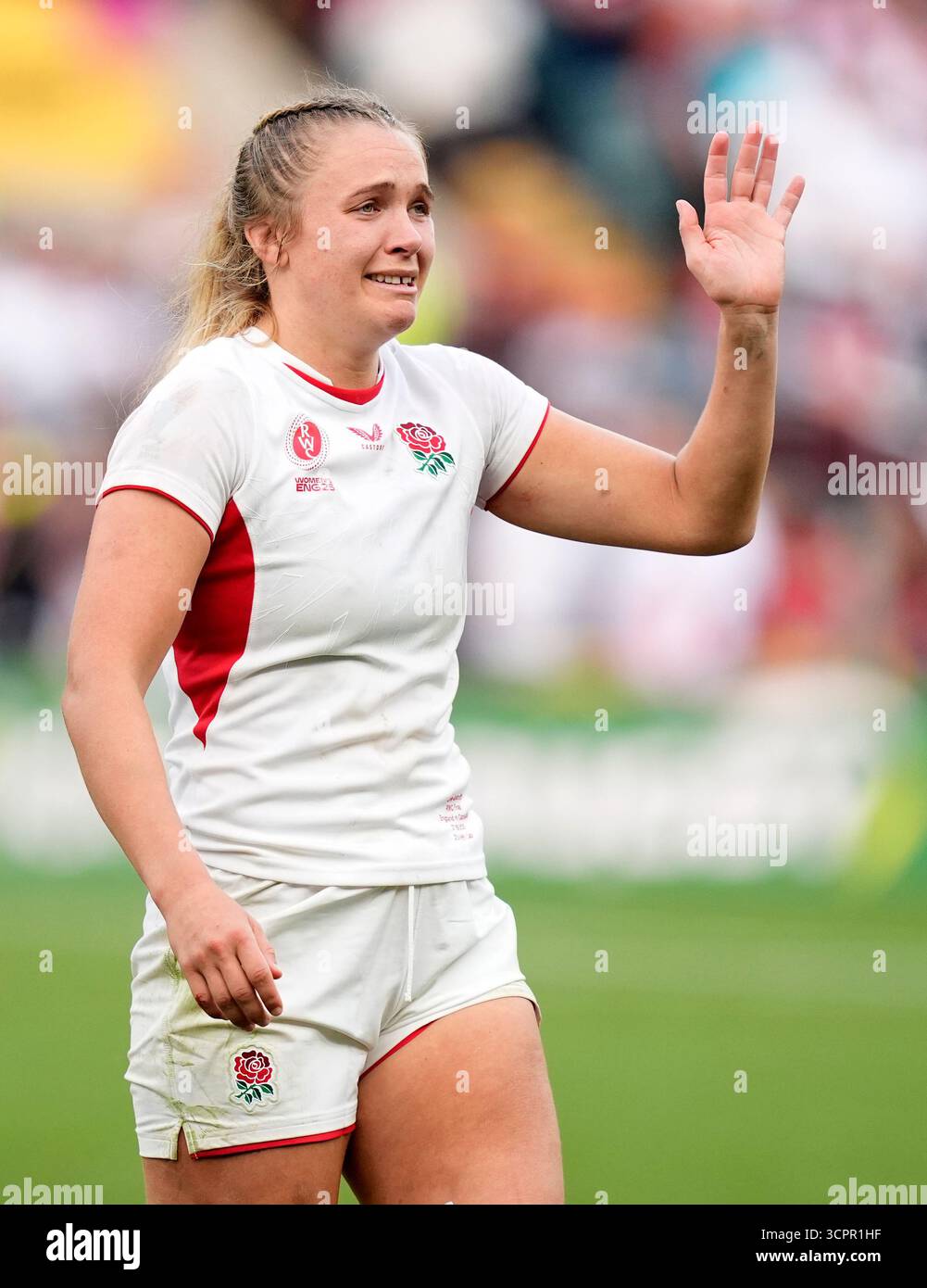 England's Zoe Aldcroft on the pitch after the Women's Rugby World Cup ...
