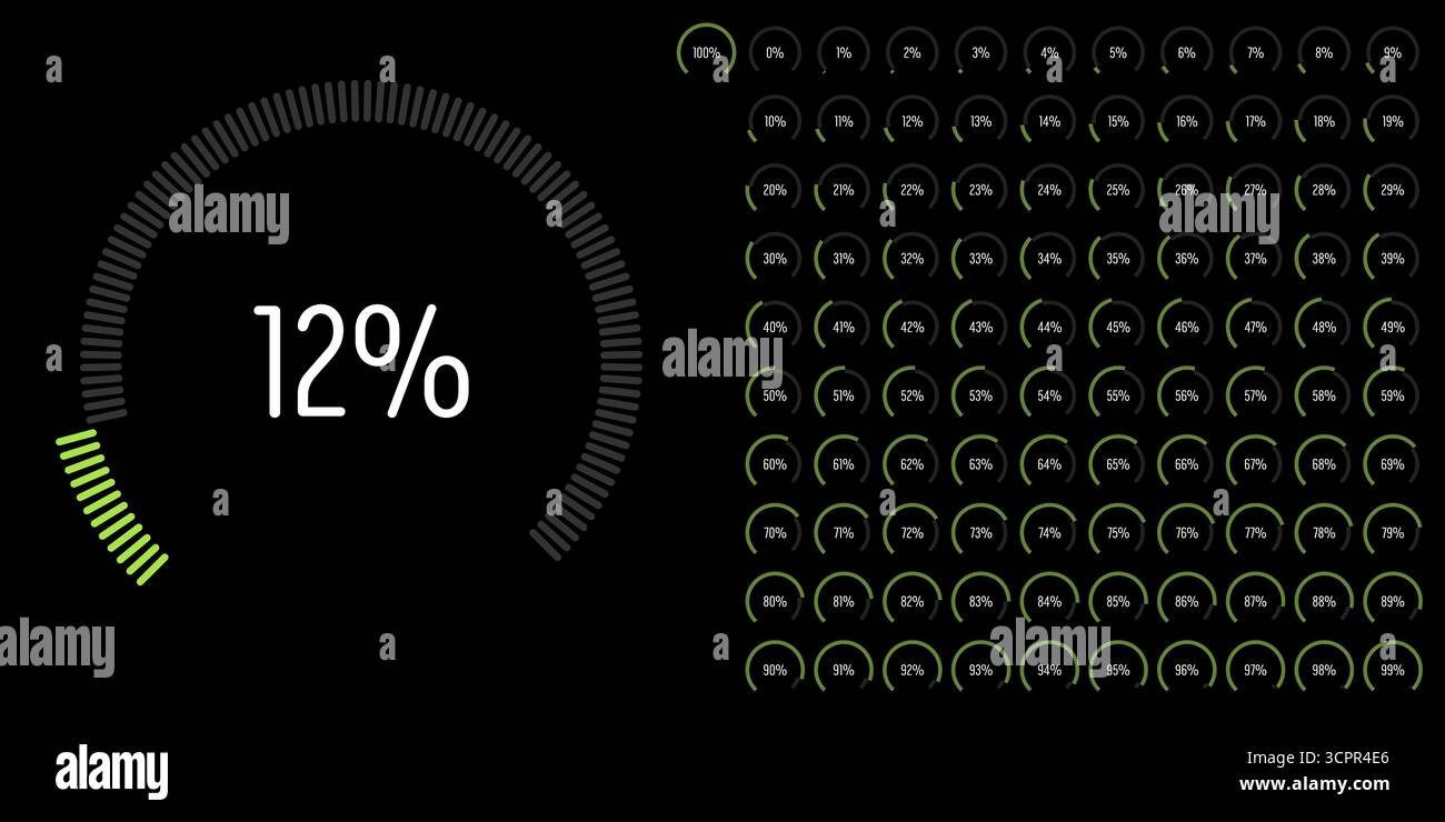 Set of circular sector arc percentage diagrams meters progress bar from ...