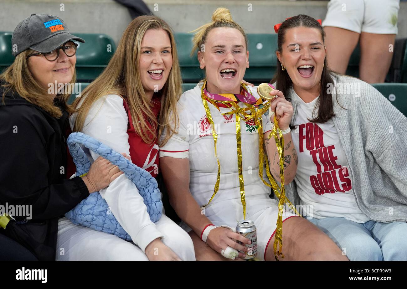 England's Megan Jones celebrates with friends and family after the ...