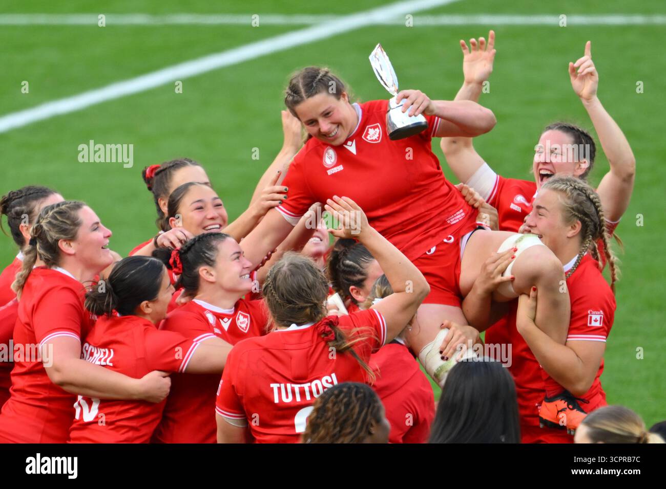 Canada's Sophie de Goede celebrates being named player of the ...