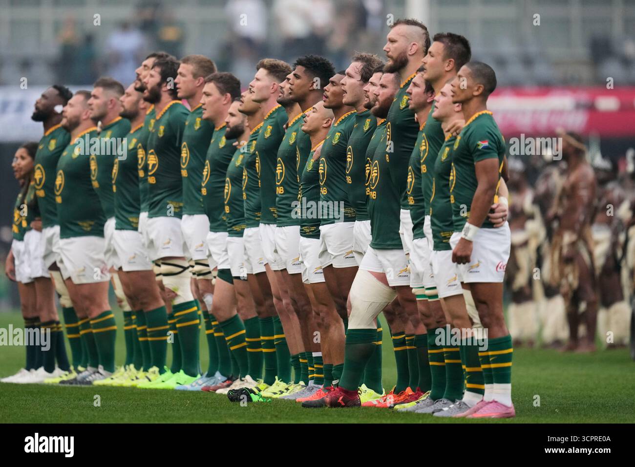 South Africa's players line up ahead of a rugby championship test match ...