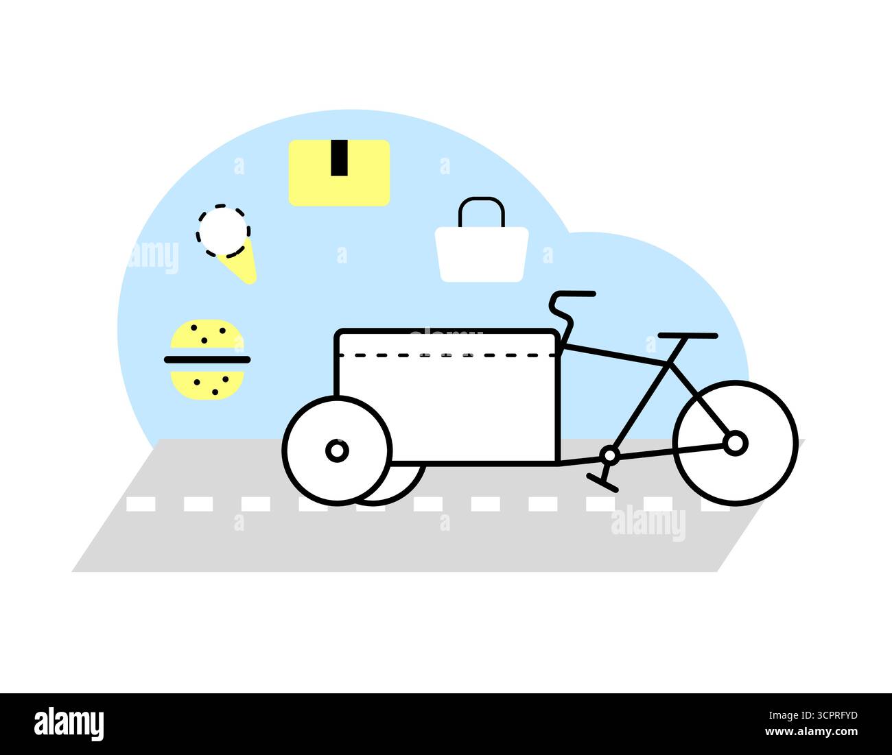 Tricycle with front loader, parcels and products for delivery service ...