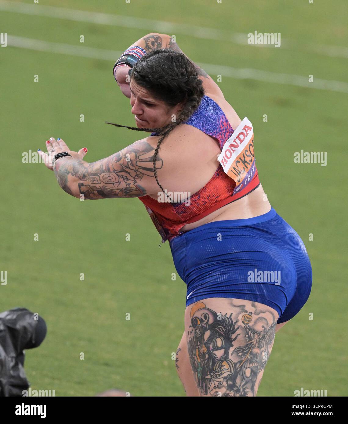 Chase Jackson of the USA competing in the women’s shot put at the World ...