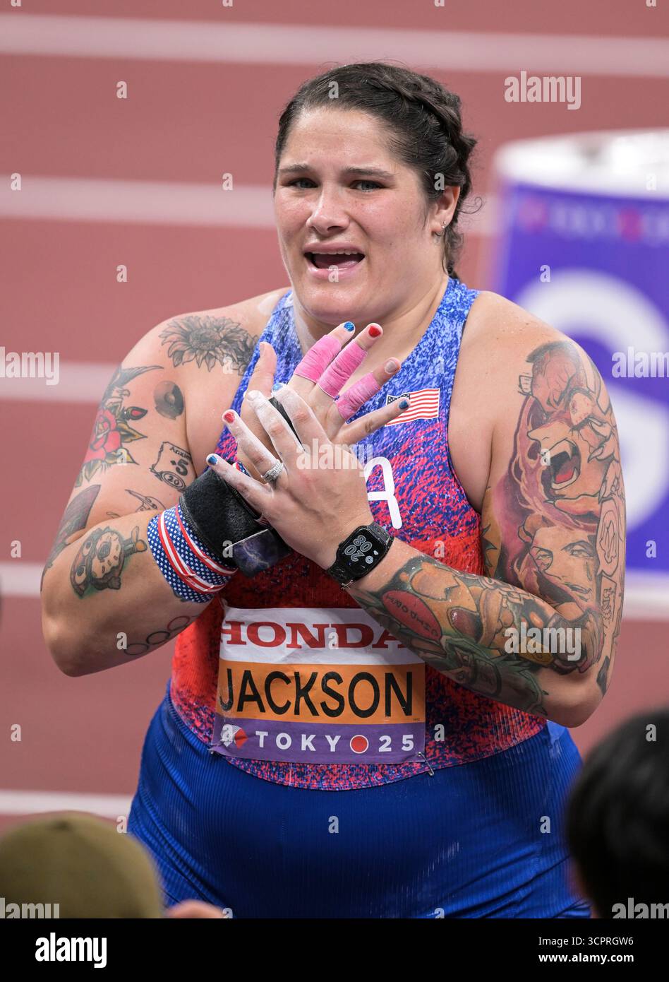 Chase Jackson of the USA competing in the women’s shot put at the World ...