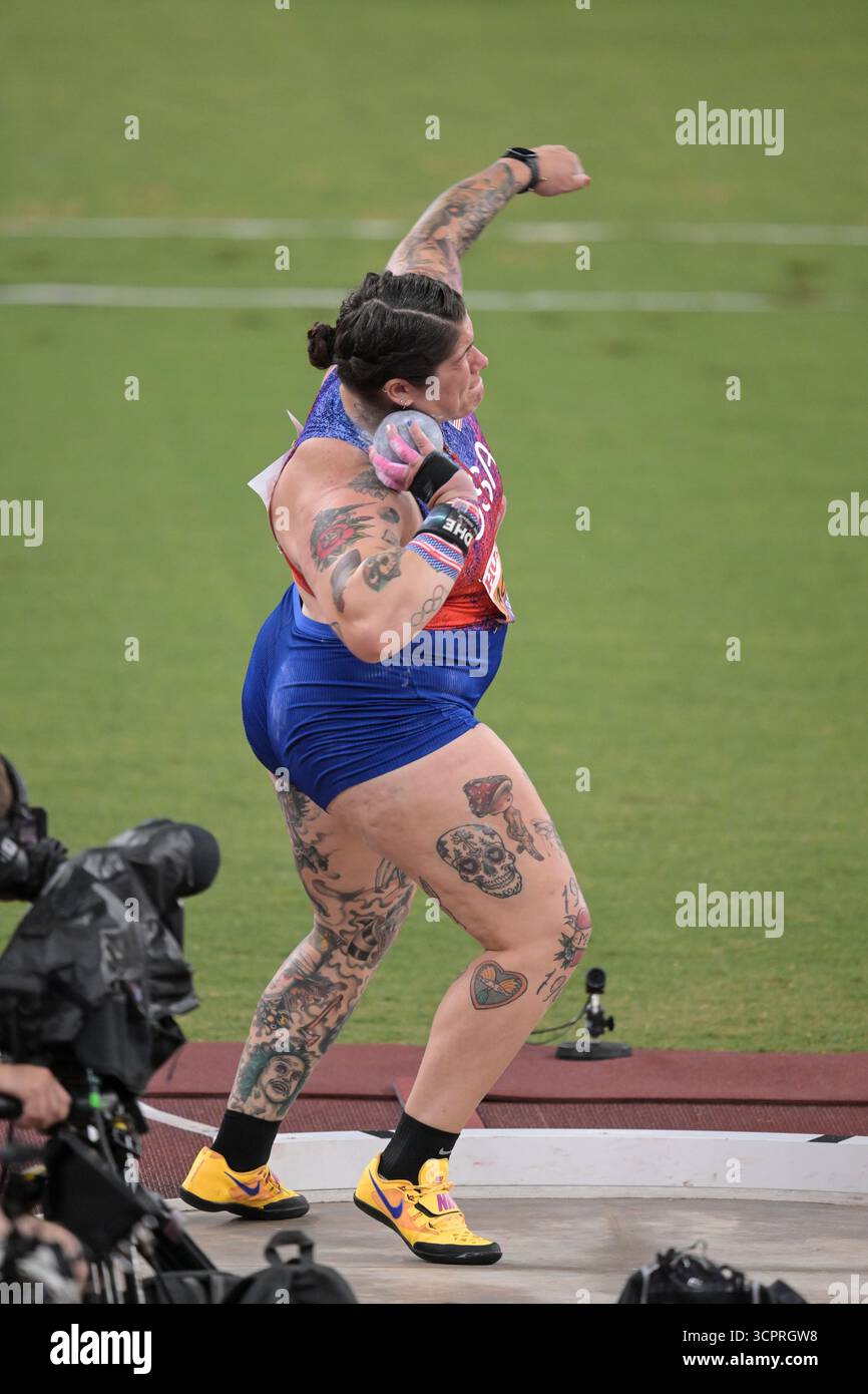 Chase Jackson of the USA competing in the women’s shot put at the World ...