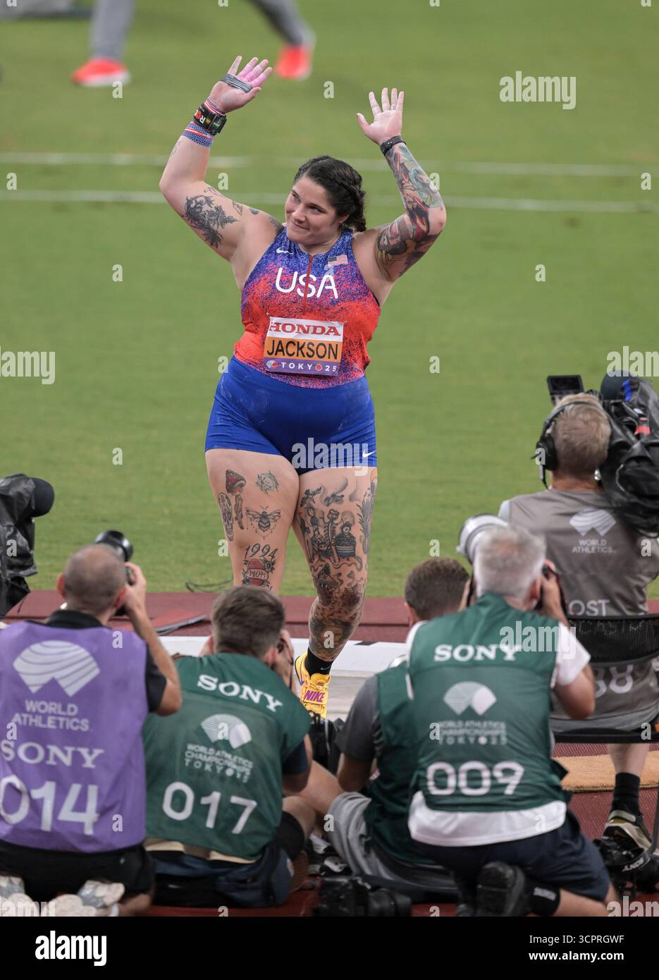 Chase Jackson of the USA competing in the women’s shot put at the World ...