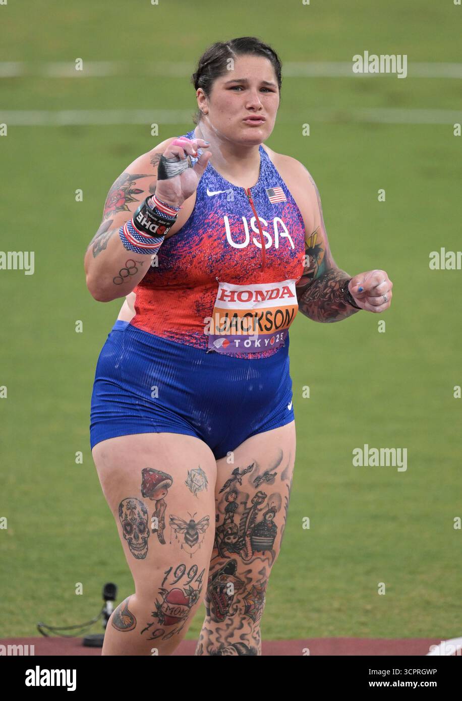 Chase Jackson of the USA competing in the women’s shot put at the World ...