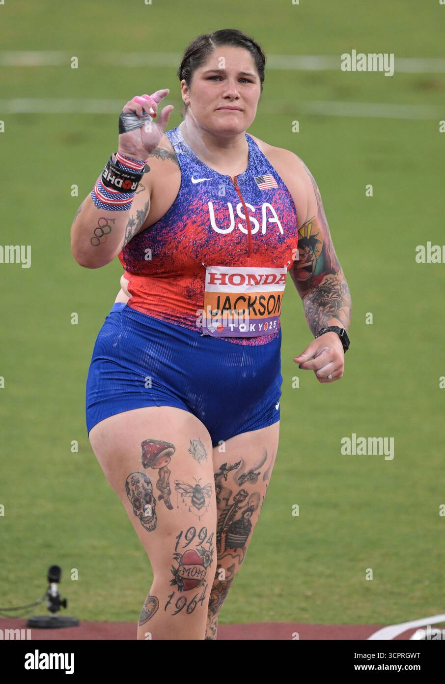 Chase Jackson of the USA competing in the women’s shot put at the World ...