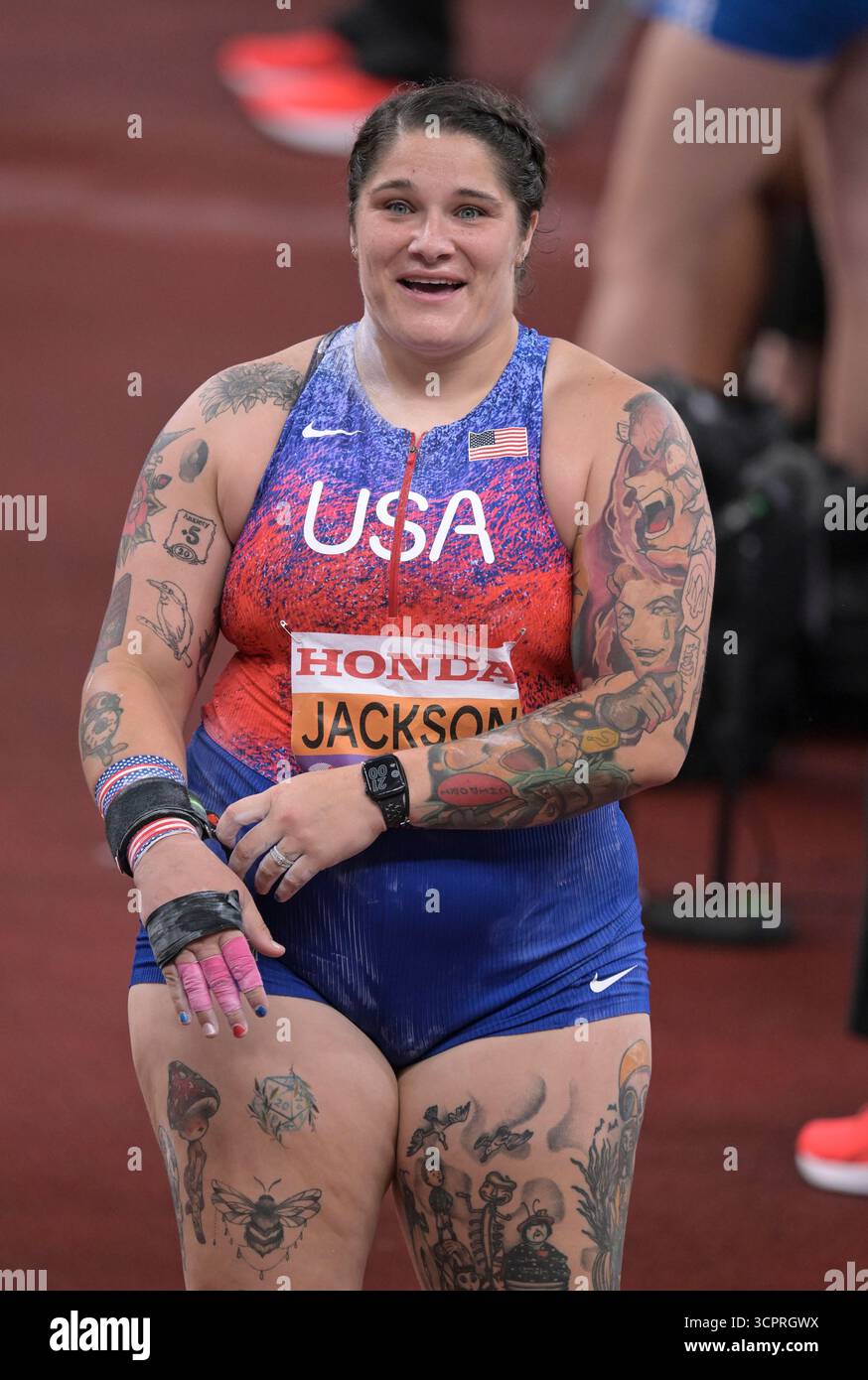 Chase Jackson of the USA competing in the women’s shot put at the World ...