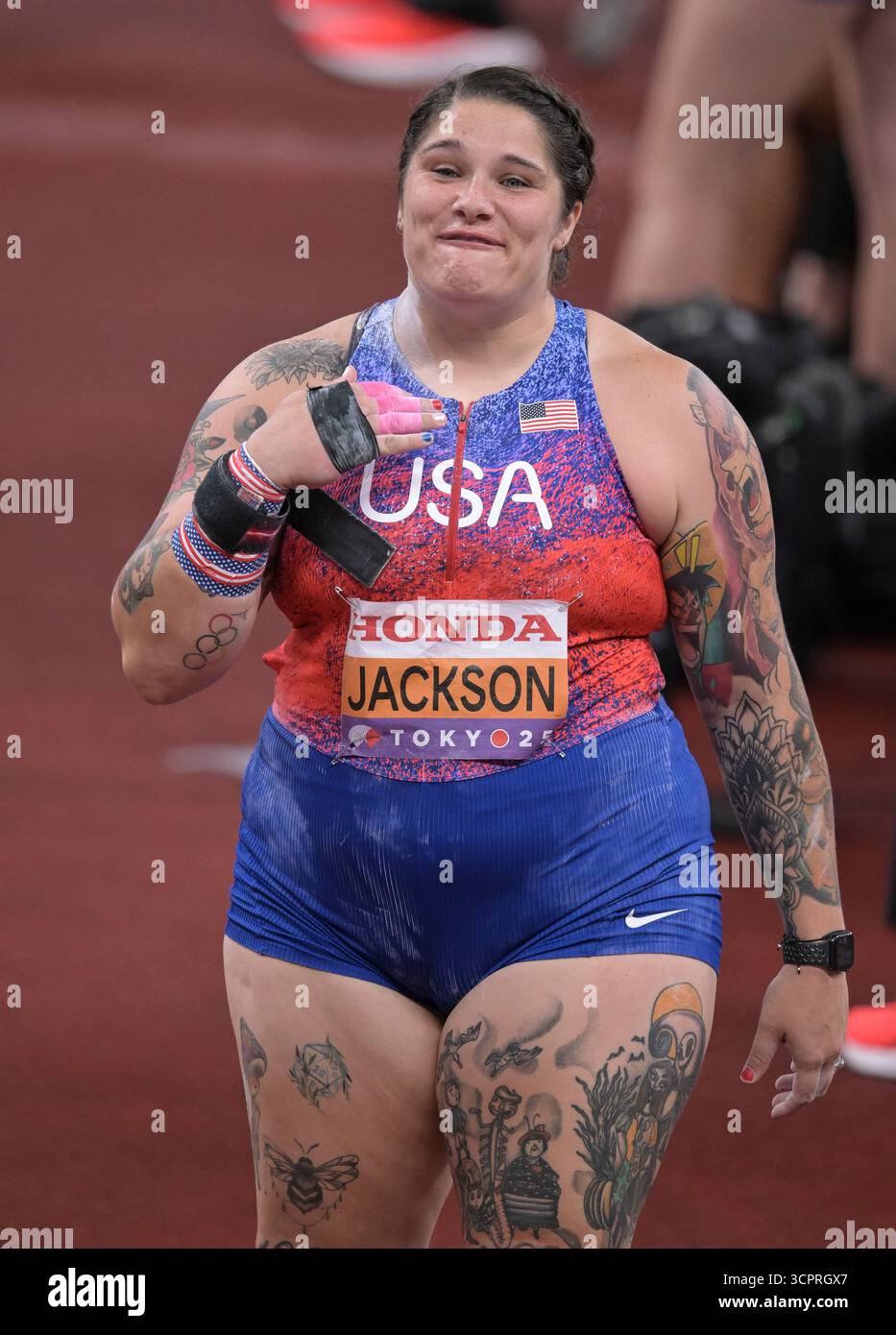 Chase Jackson of the USA competing in the women’s shot put at the World ...