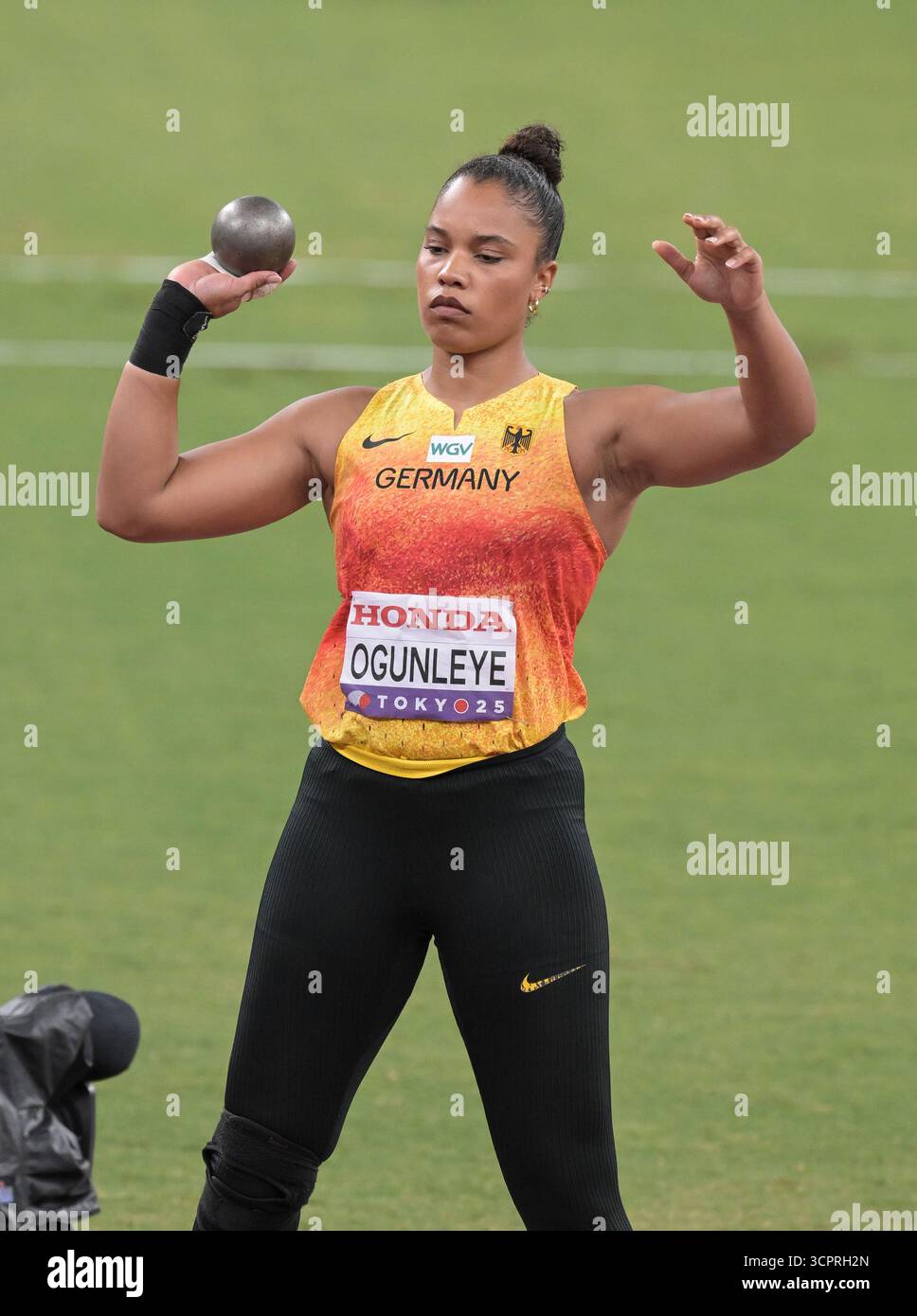 Yemisi Ogunleye of Germany competing in the women’s shot put at the ...