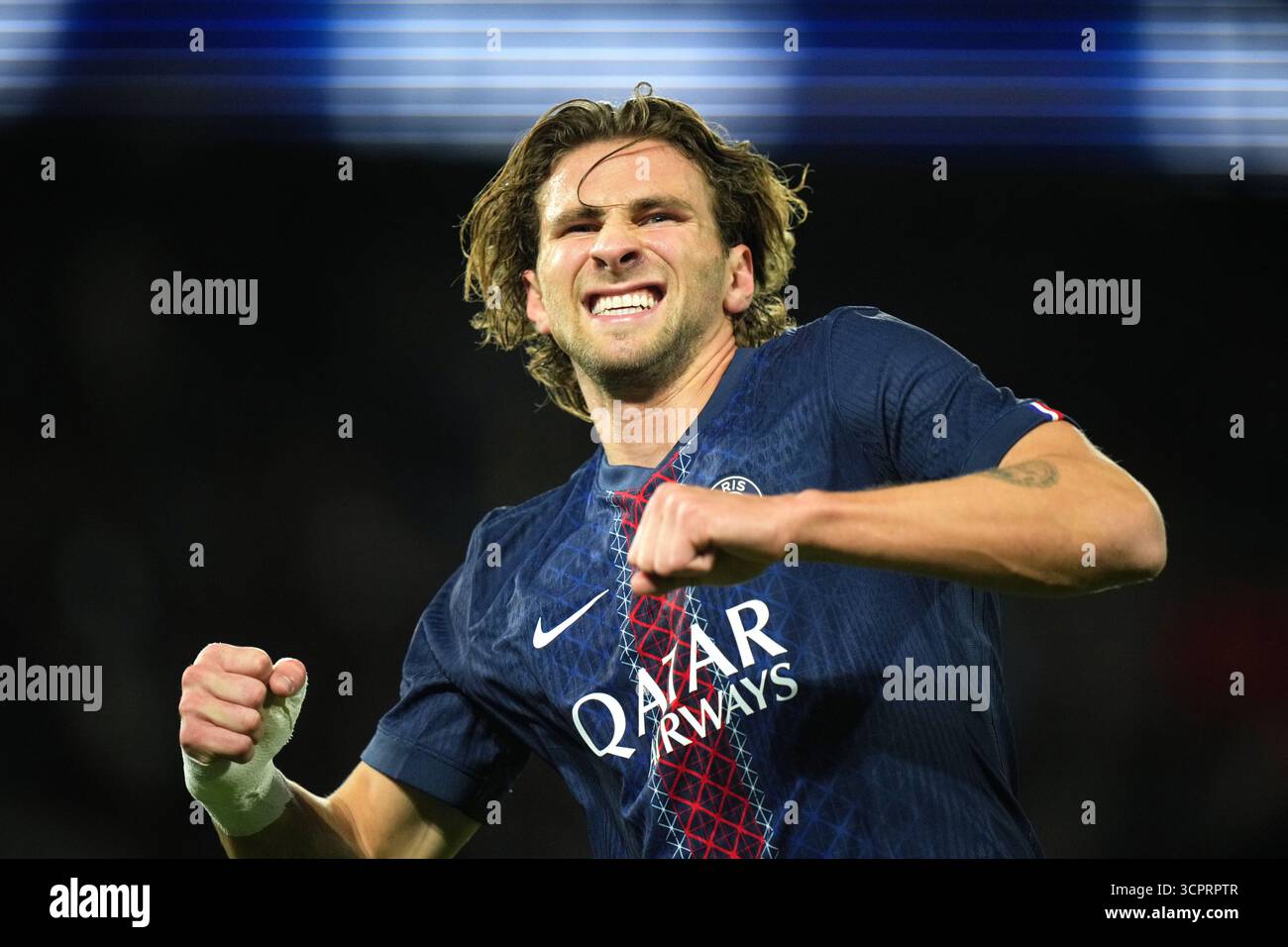 PSG's Illya Zabarnyi celebrates after scoring the opening goal during ...