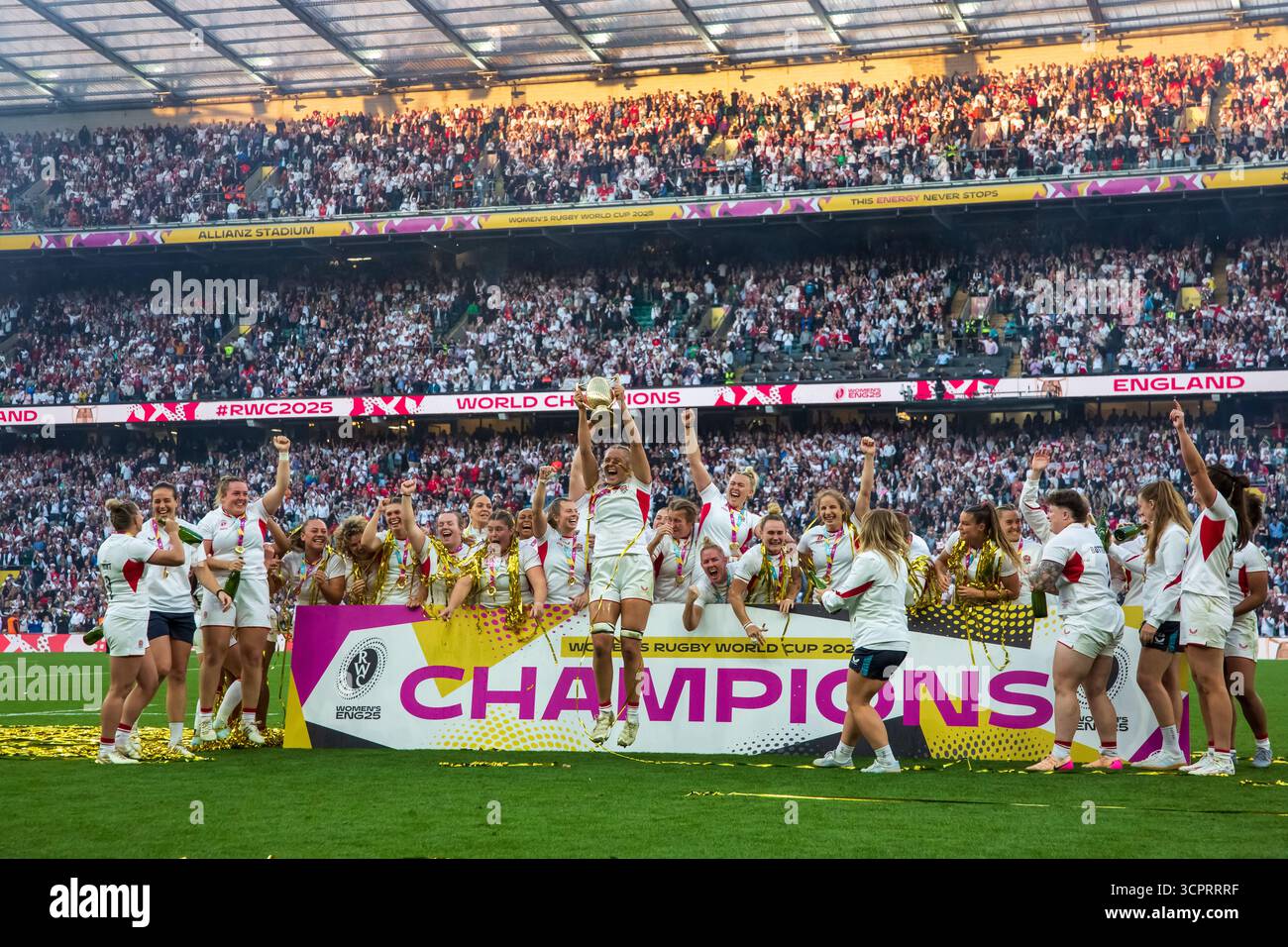 London, UK, 27th September 2025 Champagne covers the England team as ...