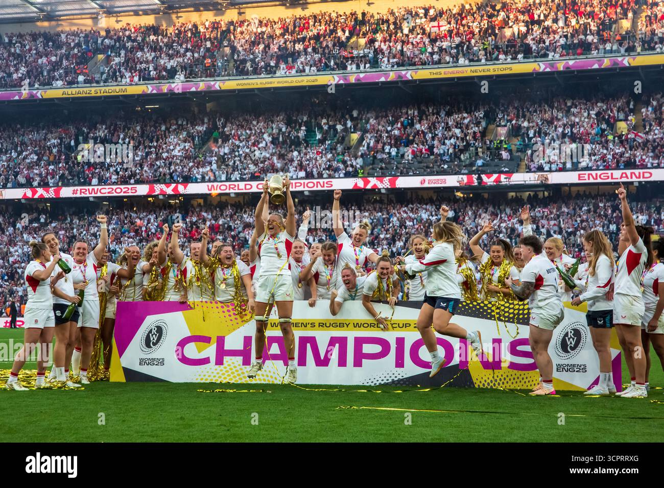 London, UK, 27th September 2025 Champagne covers the England team as ...