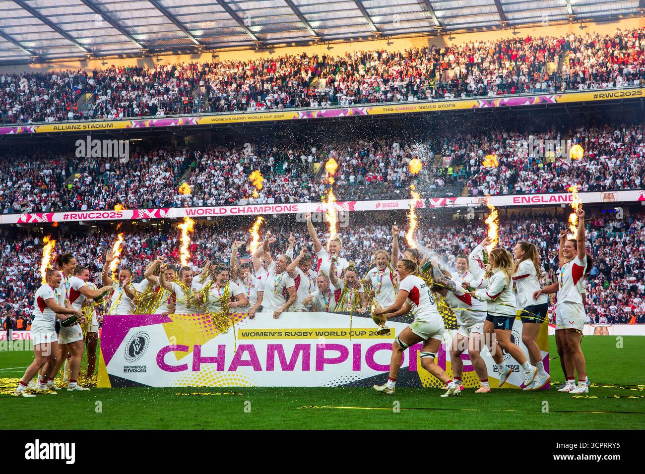 London, UK, 27th September 2025 Champagne covers the England team as ...
