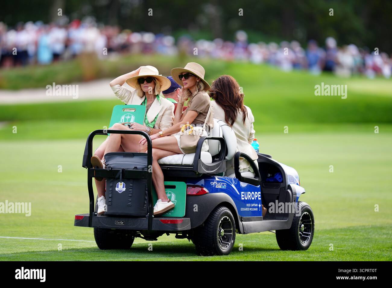 Erica Stoll, wife of Rory McIlroy with Wendy Lowry, wife of Shane Lowry watching the afternoon ...