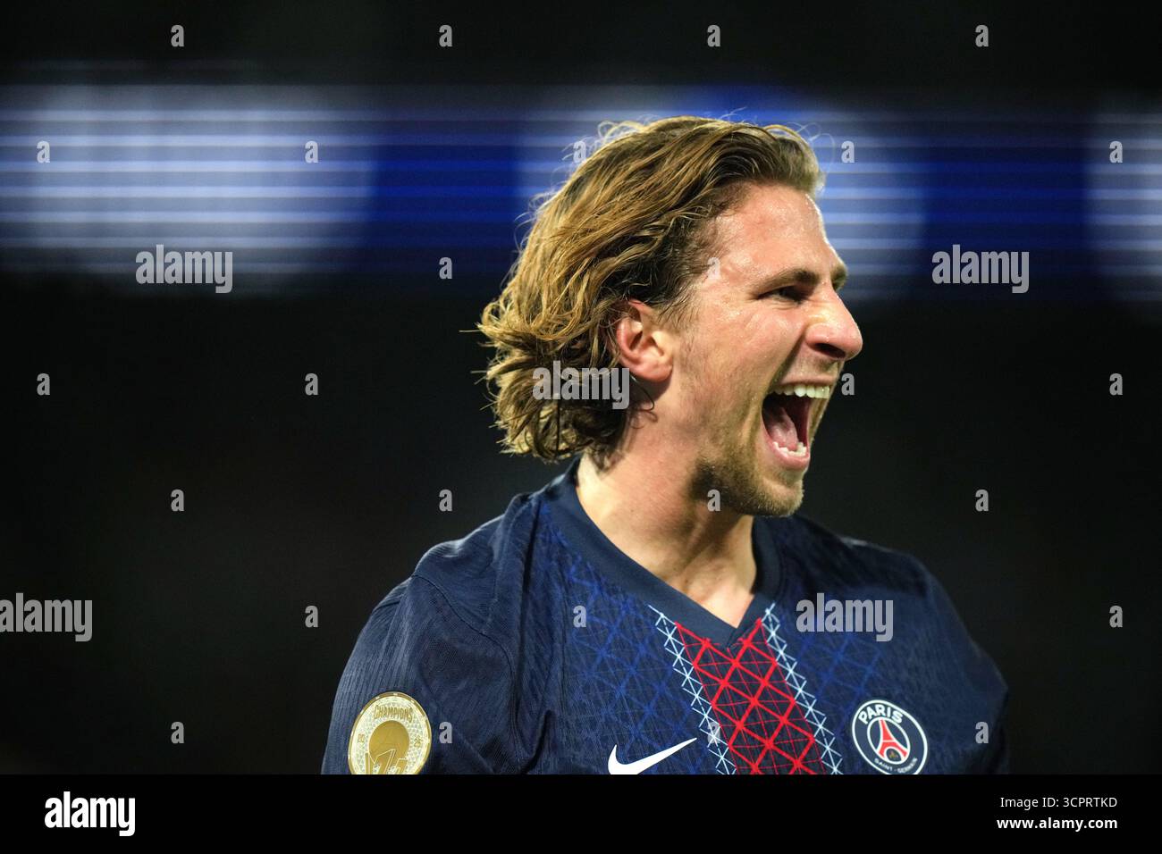 PSG's Illya Zabarnyi celebrates after scoring the opening goal during ...