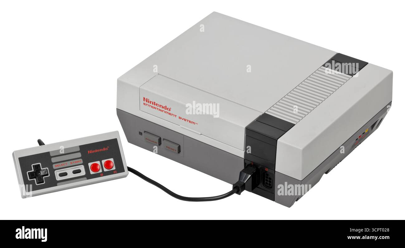1985 U.S. Nintendo Entertainment System video game console, NES, with ...