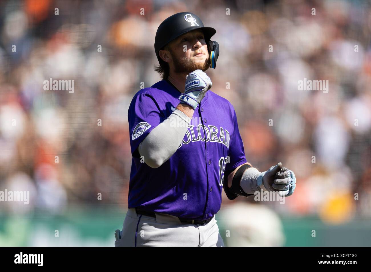 Colorado Rockies' Hunter Goodman scores a home run during the first ...