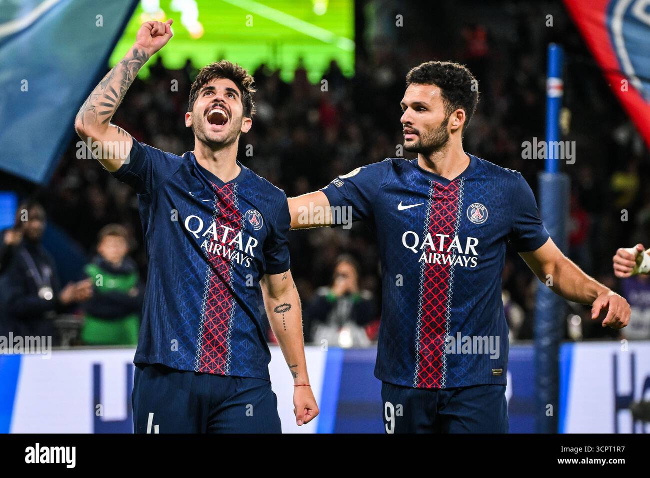 Lucas BERALDO of PSG celebrate his goal with Goncalo RAMOS of PSG ...